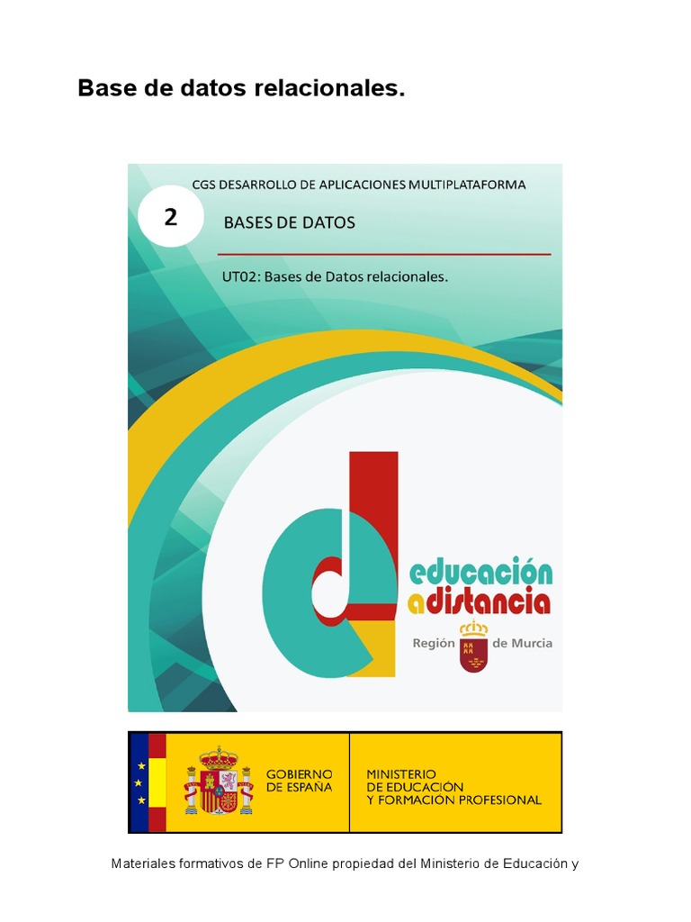 DAM BD02 Contenidos 01062022 PDF | PDF | Bases de datos | Base de datos relacional