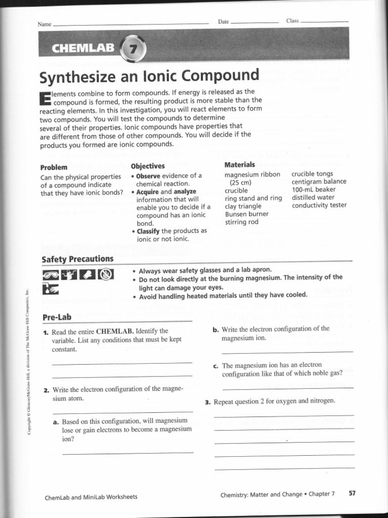 Ionic Compound Synthesis Lab Guide | PDF | Chemical Compounds | Magnesium
