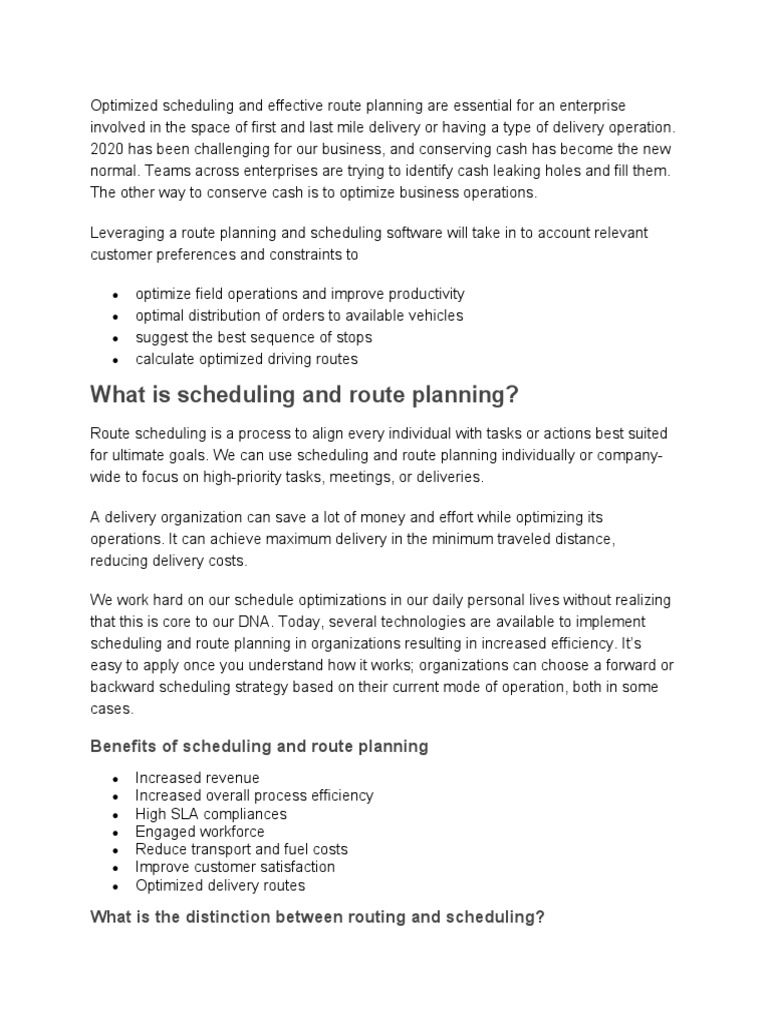 What Is Scheduling and Route Planning? | PDF | Routing | Goal