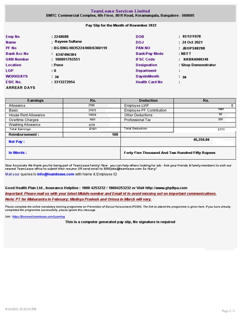 Payslip November 2022 | PDF