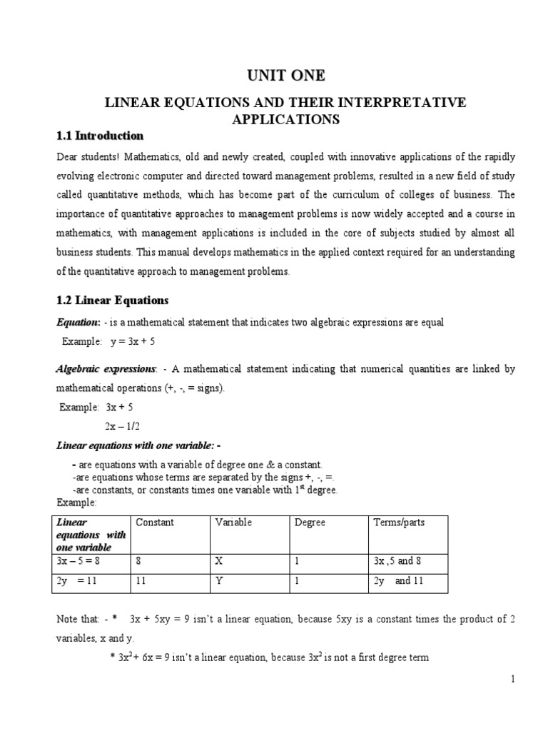 Understanding Linear Equations in Business | PDF | Matrix (Mathematics ...