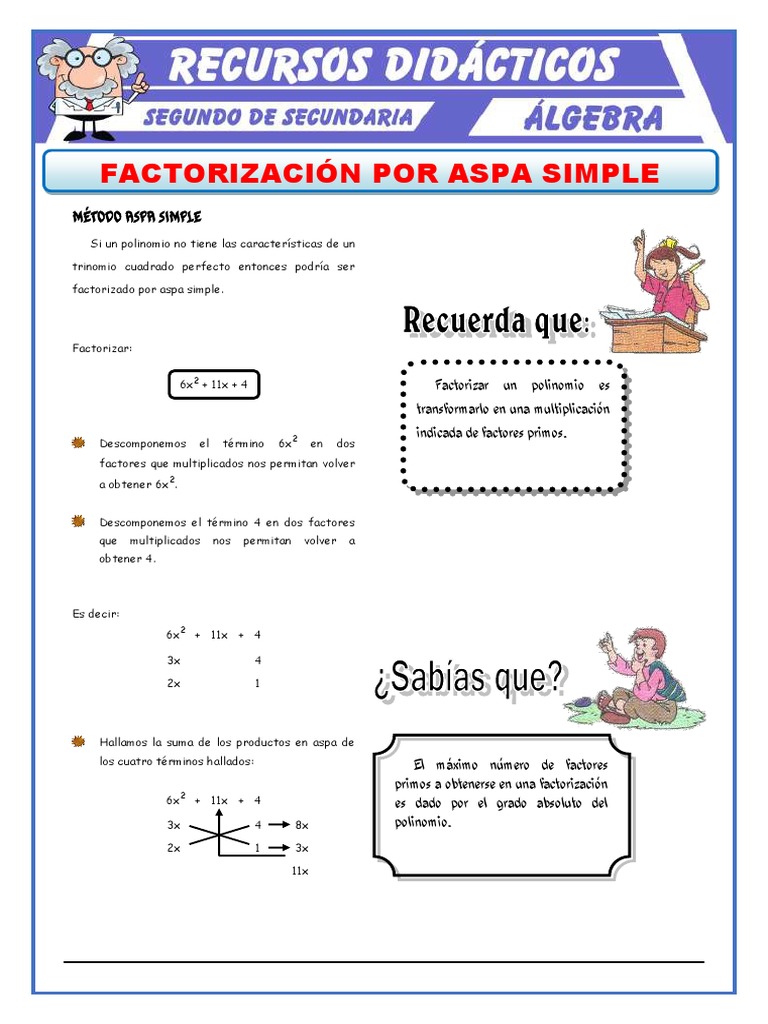 Método de Aspa Simple para Segundo de Secundaria | PDF | Factorización ...