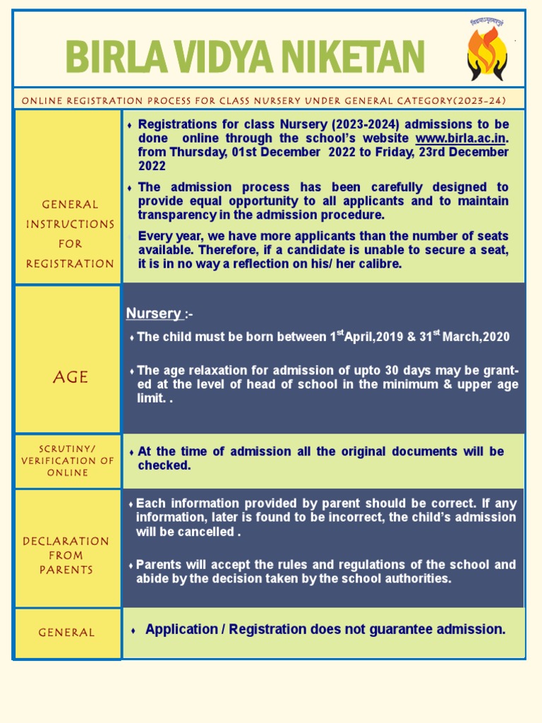 Birla Vidya Niketan: Nursery | PDF