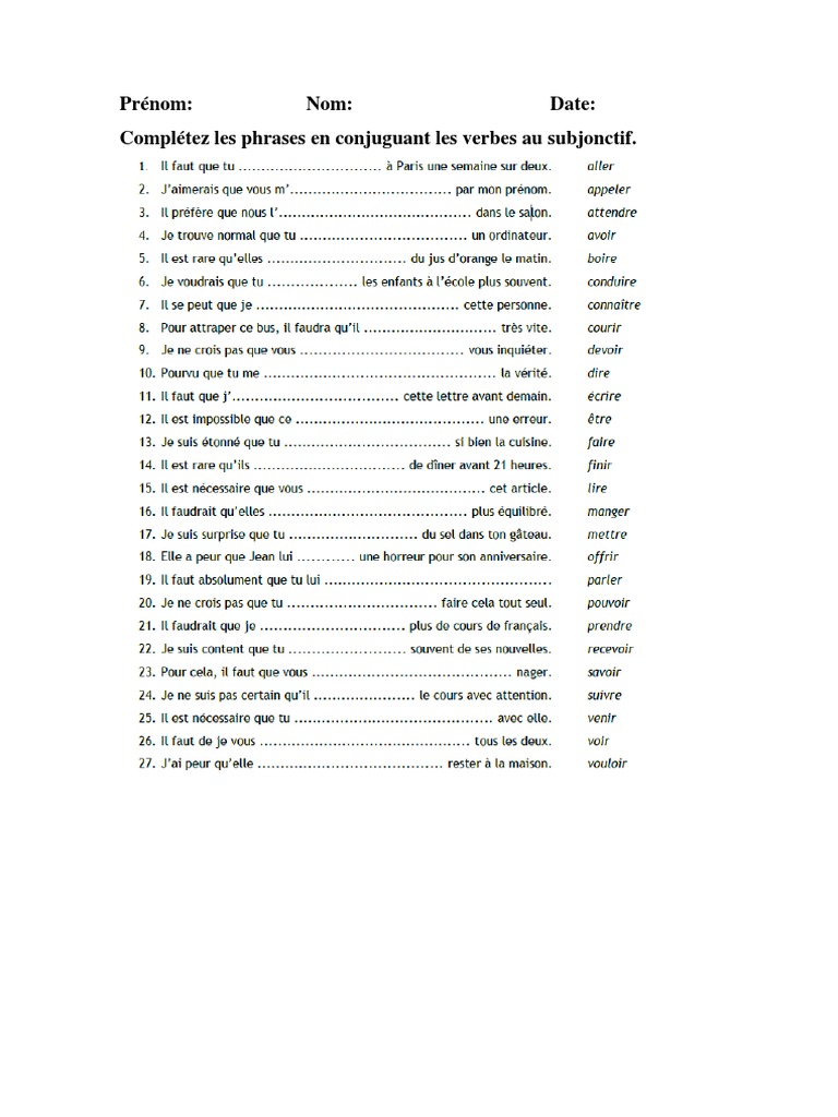 Test de conjugaison au subjonctif | PDF