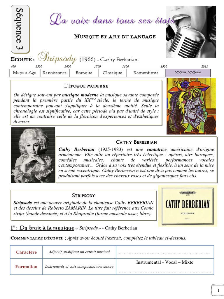 Stripsody de Cathy Berberian : Analyse vocale | PDF | Baroque | Musique ...