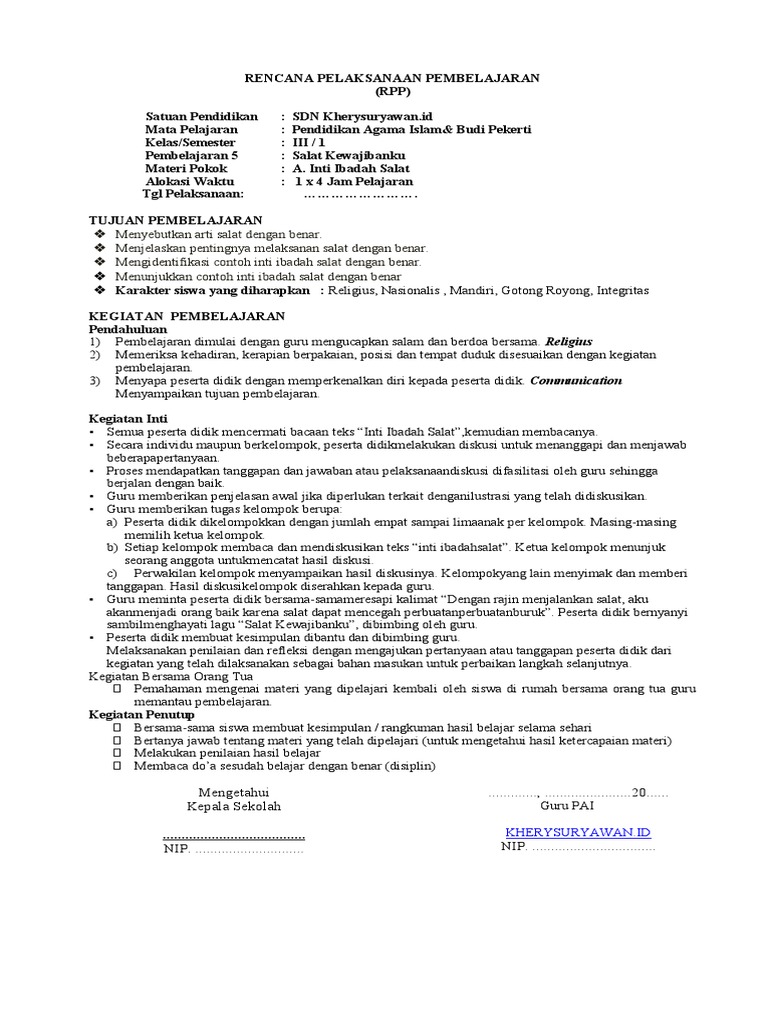 11 - RPP 1 LMBR PAI Kelas 3 Sem. 1 (WWW - Kherysuryawan.id) | PDF