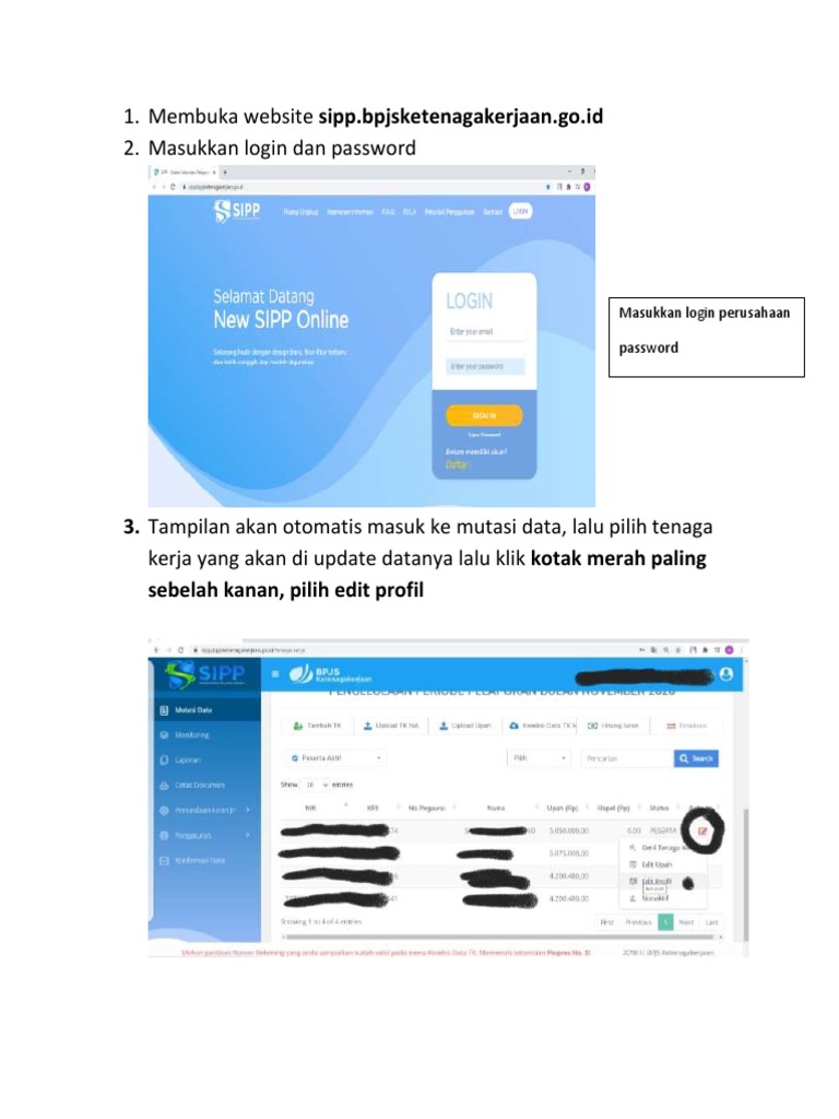Tata Cara Update Data Pekerja Melalui Sipp Online | PDF