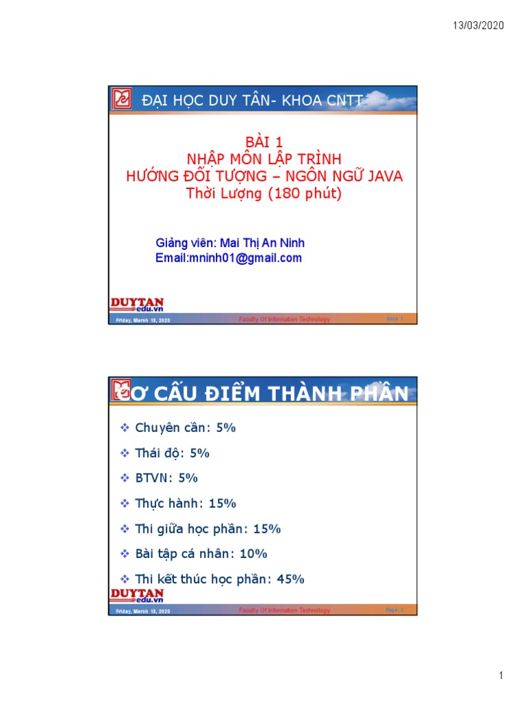 CS 311 - Lap Trinh Huong Doi Tuong - 2020S - Lecture Slides - 1 | PDF