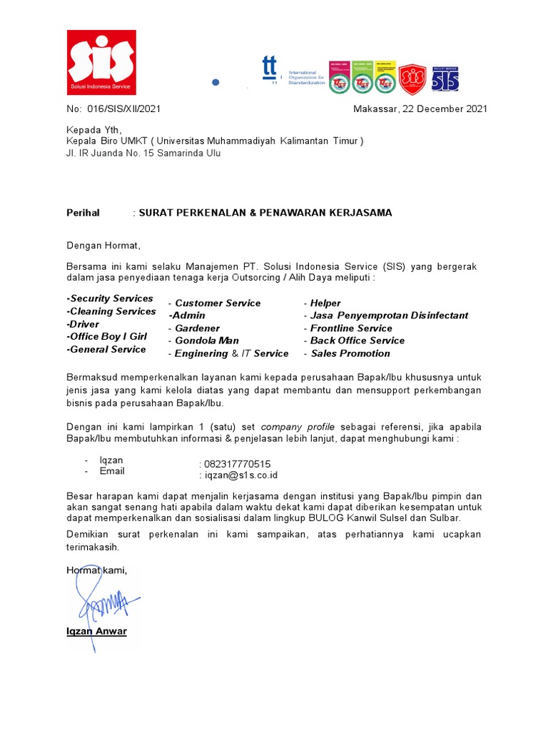 Surat Perkenalan Dan Penawaran Universitas Muhammadiyah | PDF