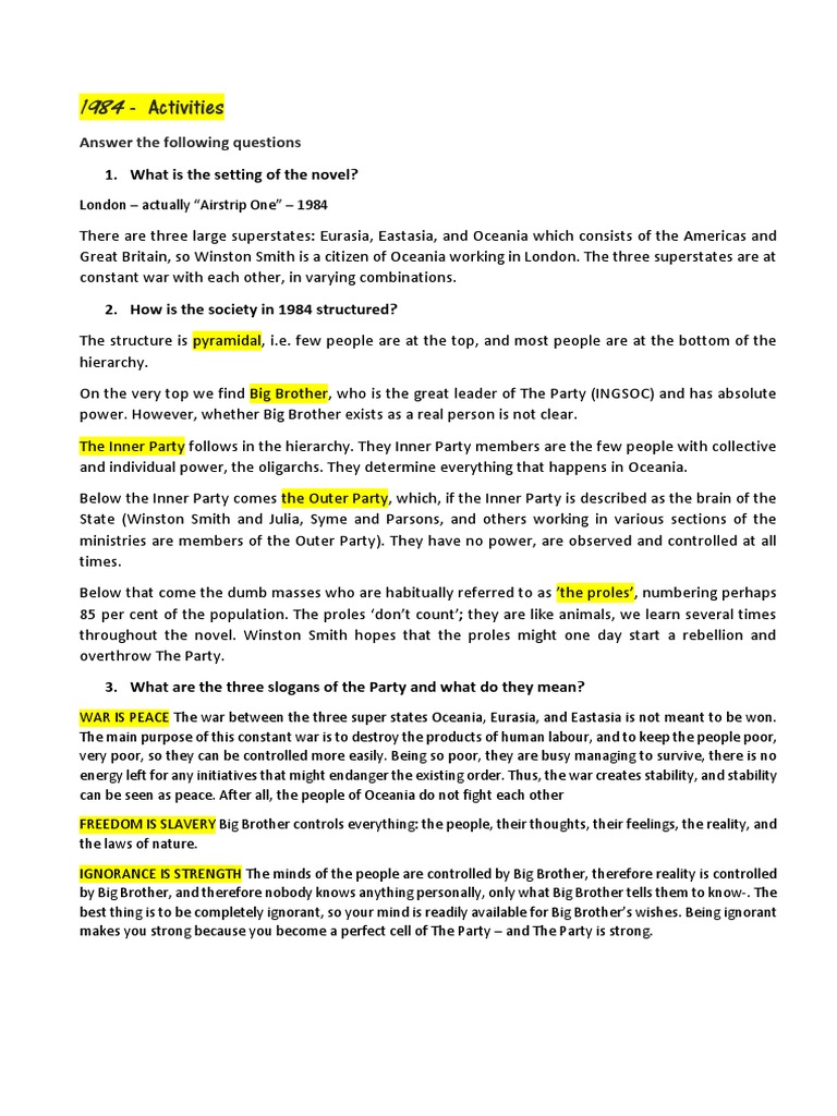 1984 Activities ANSWERS | PDF