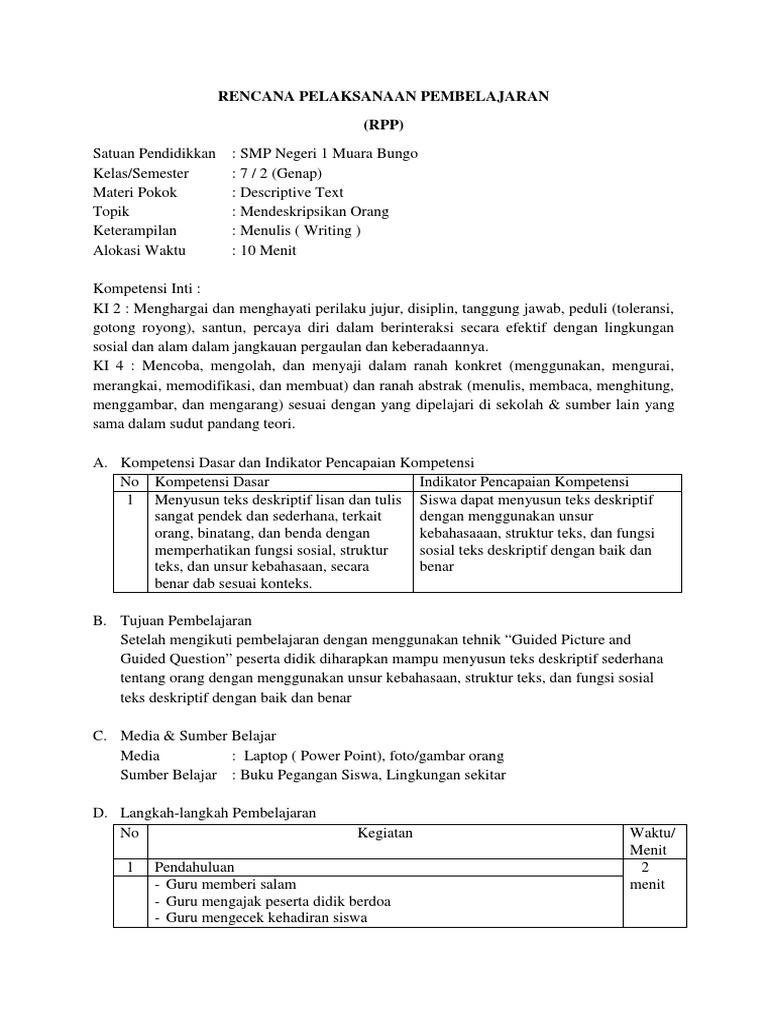 Descriptive Text Kelas 7 Semester 2 Tahun 2022 | PDF