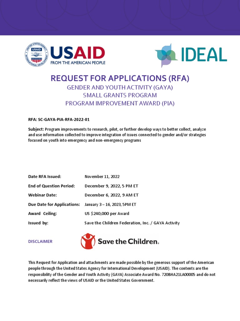 Mekdes GAYA Small Grant RFA Draft - FINAL | PDF | United States Agency ... Mekdes GAYA Small Grant RFA Draft - FINAL | PDF | United States Agency ...