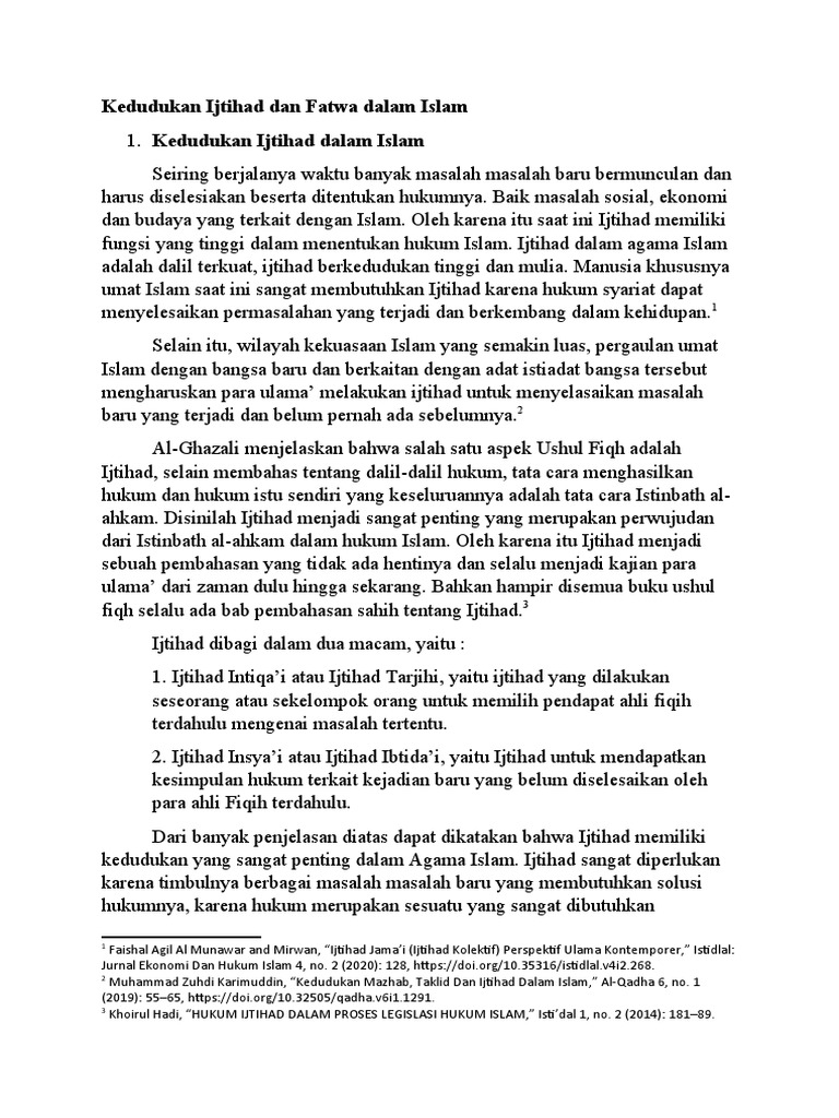 Kedudukan Ijtihad Dan Fatwa Dalam Islam | PDF | Politik | Agama ...