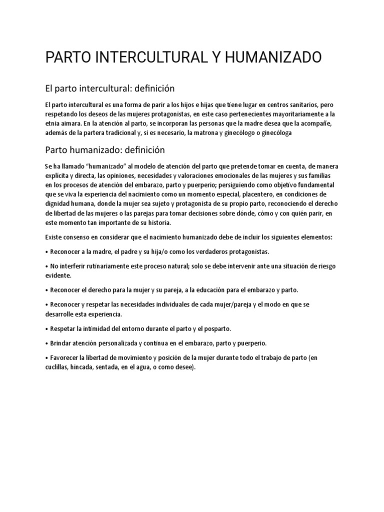 Parto Intercultural y Humanizado | PDF