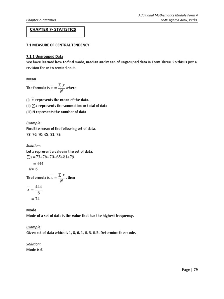 Chapter 7 - Statistics | PDF | Median | Mode (Statistics)
