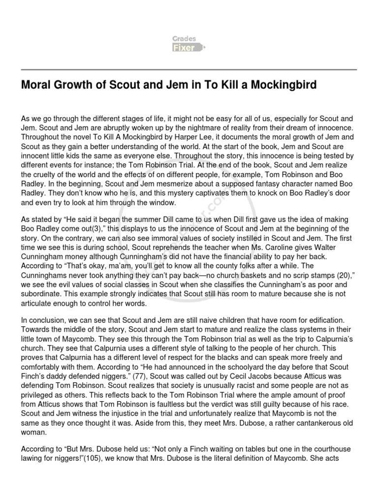 Moral Growth of Scout and Jem in To Kill A Mockingbird | PDF | To Kill ...