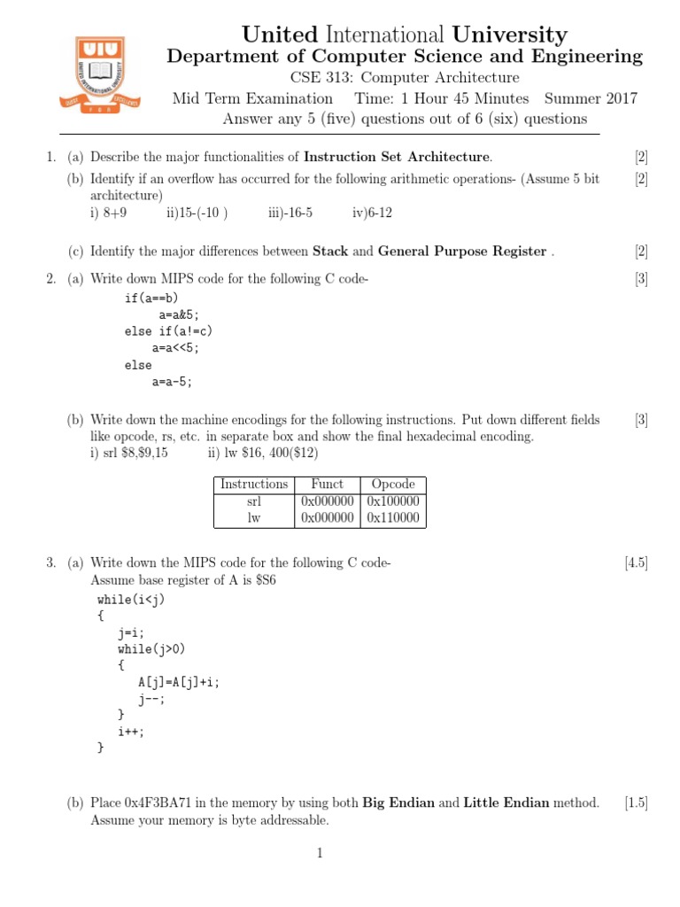172 Cse313 Mid Pdf Central Processing Unit Computing