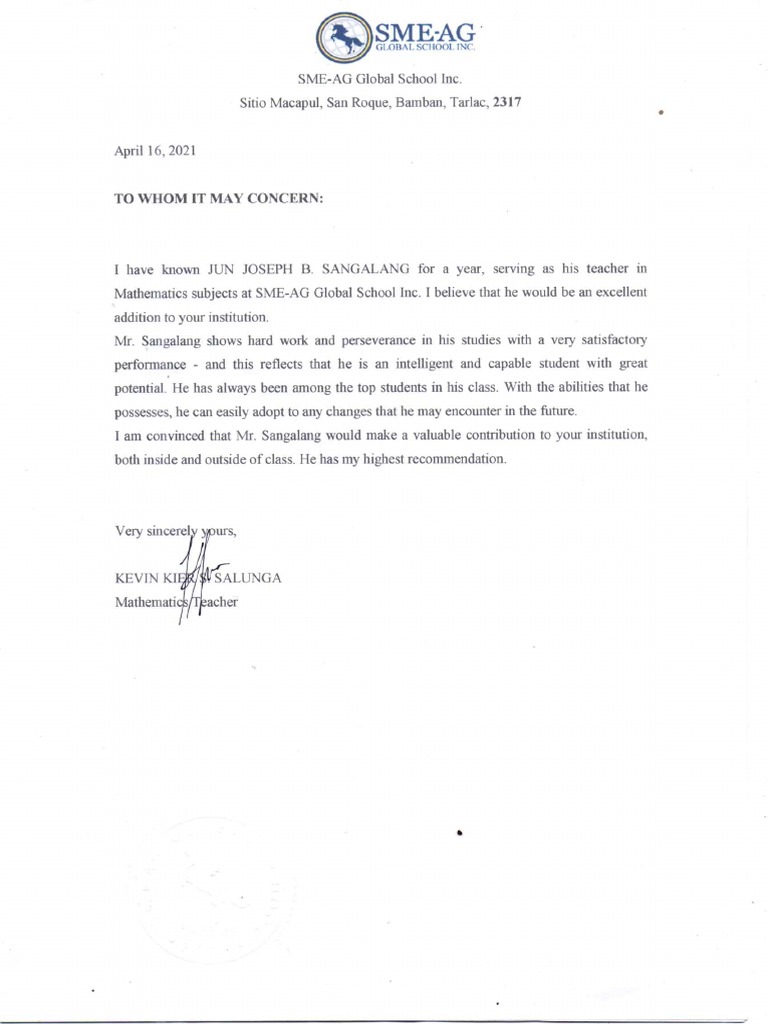 Recommendation Letter (Mathematics) | PDF