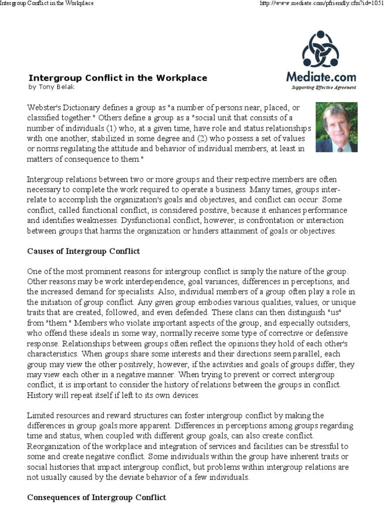 Managing Intergroup Conflict in Workplaces | PDF | Alternative Dispute ...