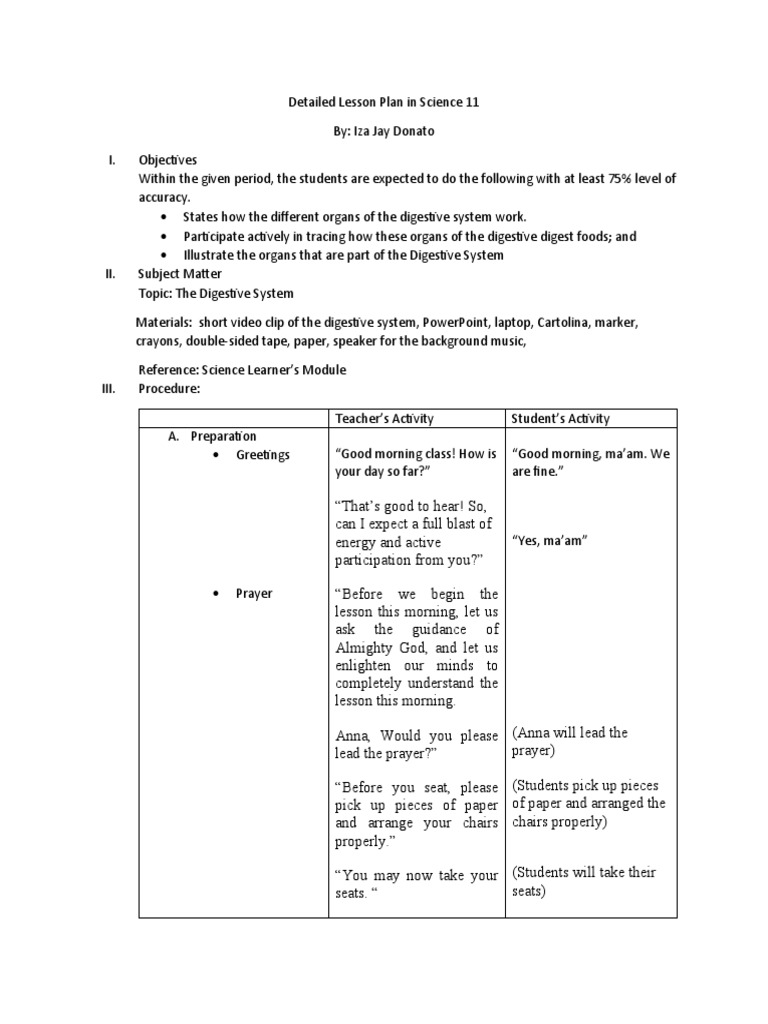 Detailed Lesson Plan in Science 7 - Iza | PDF | Human Digestive System | Digestion