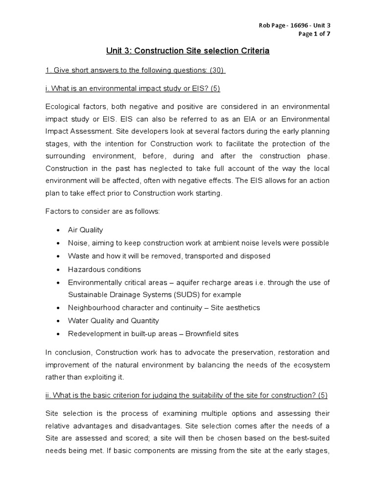Unit 3 - Construction Site Selection Criteria Assignment 08-05-20 | PDF ...