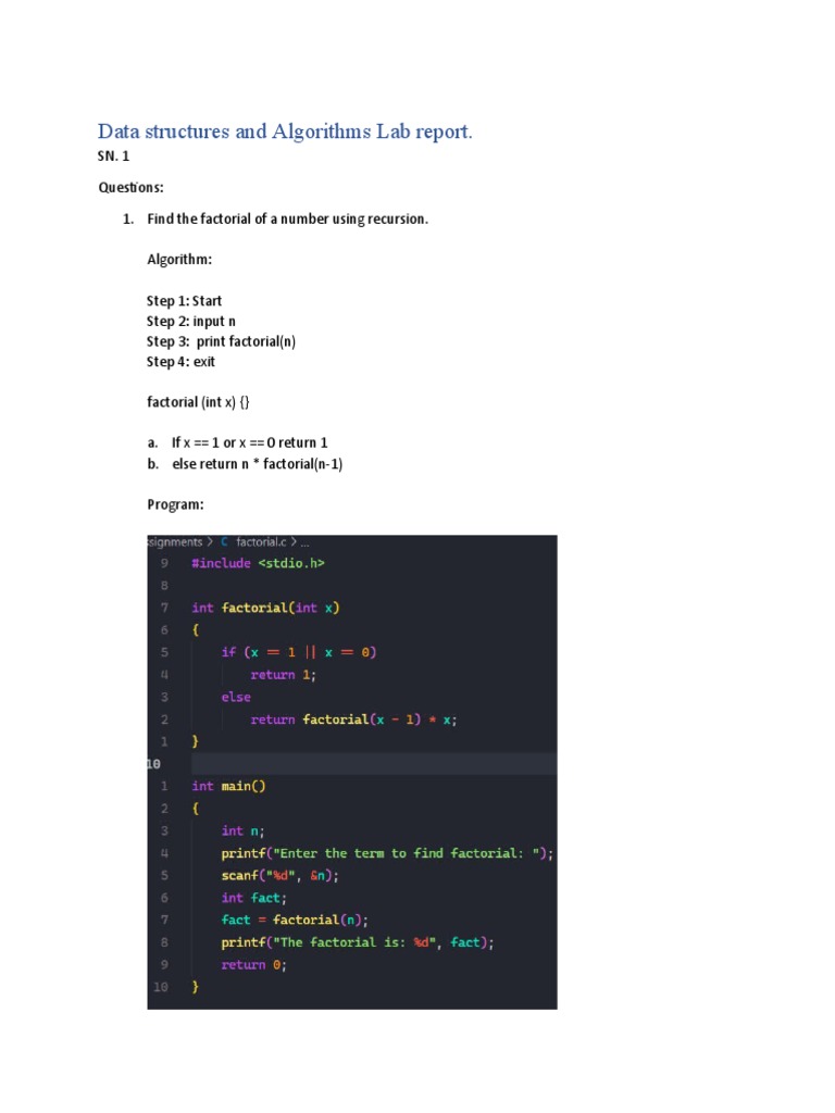 Data Structures and Algorithms Lab Report | PDF
