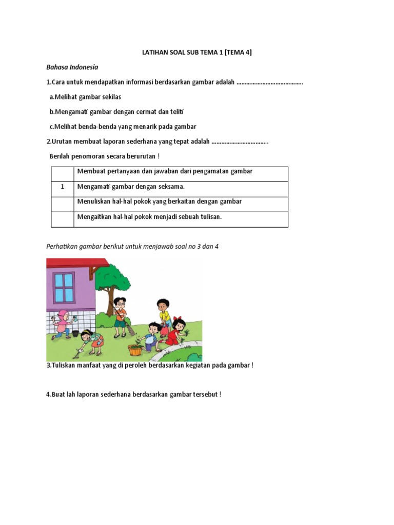 Latihan Soal Sub Tema 1 (Tema 4) | PDF