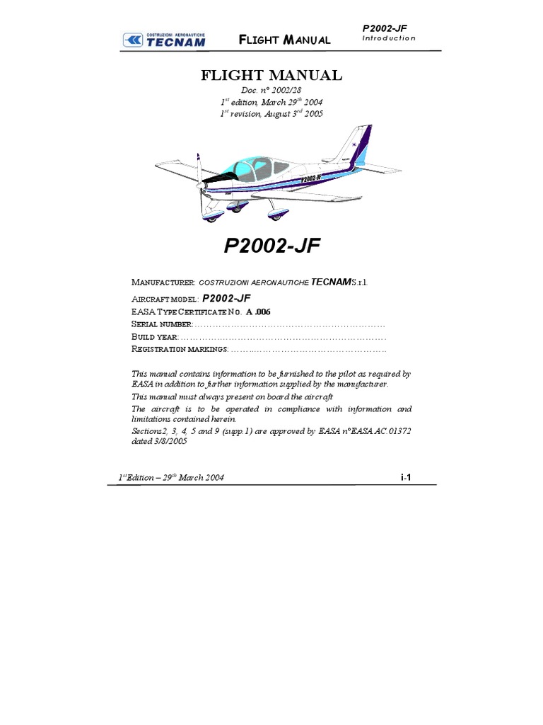 Pilots Operating Handbook Tecnam P2002JF | PDF | Airspeed | Aviation