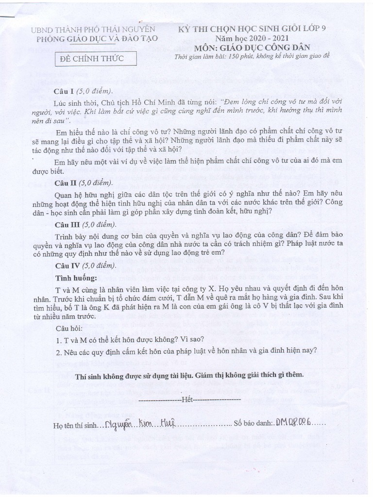 01 - de Thi HSG Lop 9 Tp20-21 | PDF