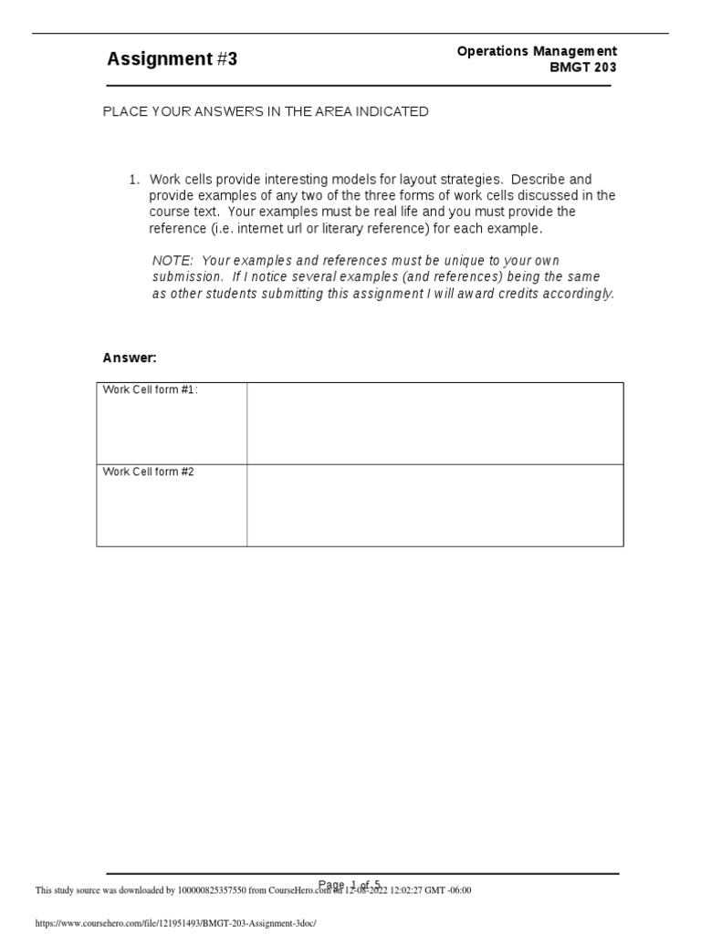 BMGT 203 Assignment 3 | Download Free PDF | Operations Management ...