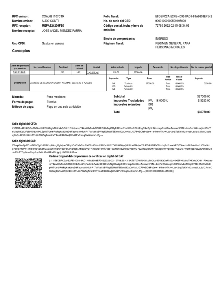 Facturas de Camisas | PDF | Impuesto al valor agregado | Impuestos