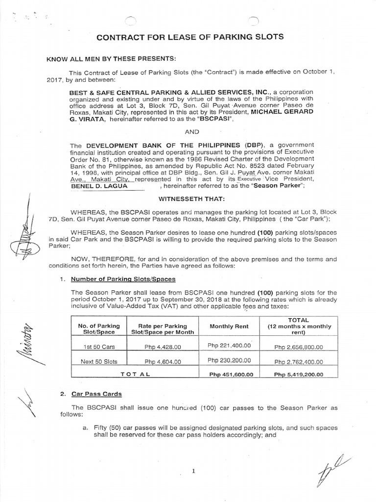 Contract For Lease of Parking Slots | PDF