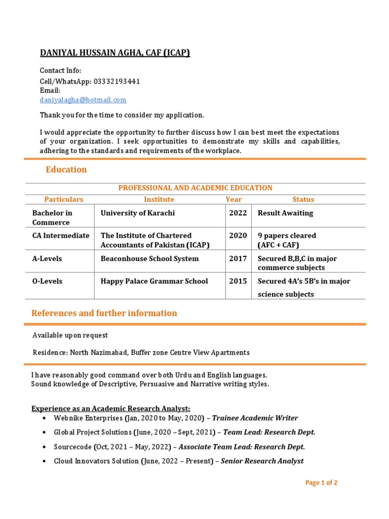 Daniyal Hussain Agha, Caf (Icap) : Education | PDF | Communication | Computing