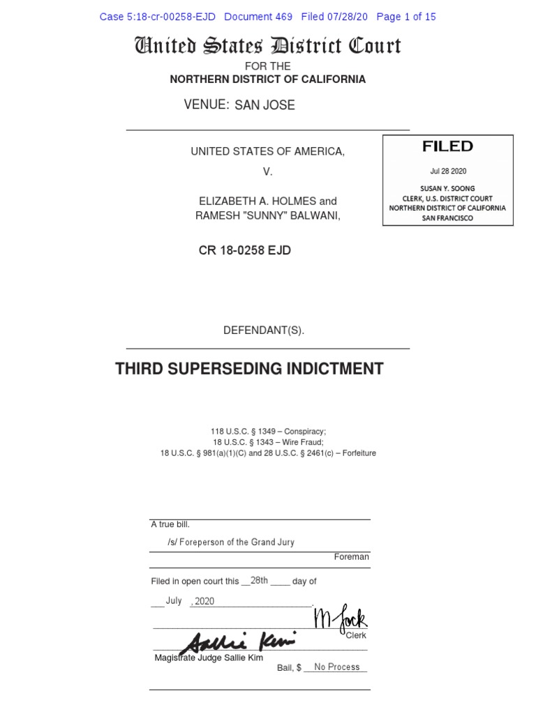 USA v. Holmes 18 CR 00258 DKT 469 Third Sup Indictment | PDF | Mail And ...