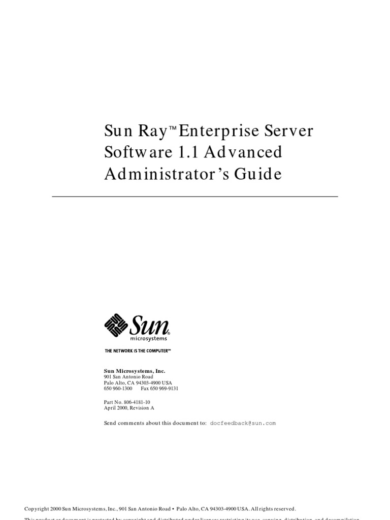Sun Ray Enterprise Server Software 1.1 Advanced Administrator's Guide ...