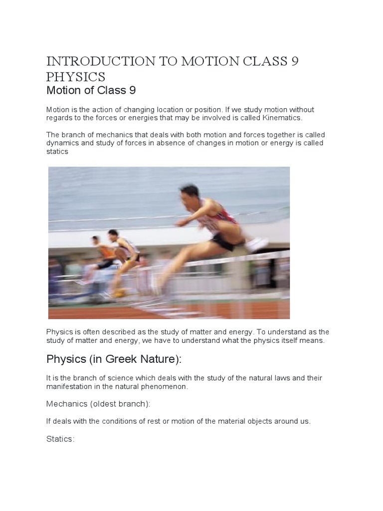 Introduction To Motion Class 9 Physics | Download Free PDF | Speed ...