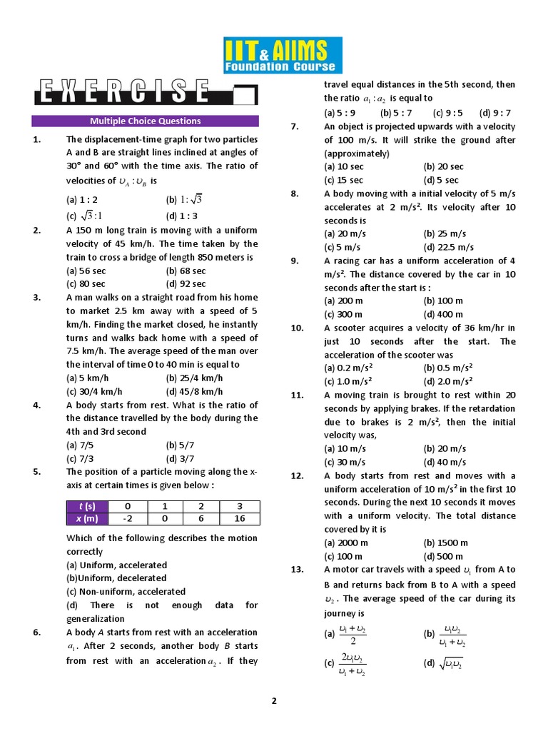 Motion Foundation Questions | PDF | Acceleration | Velocity