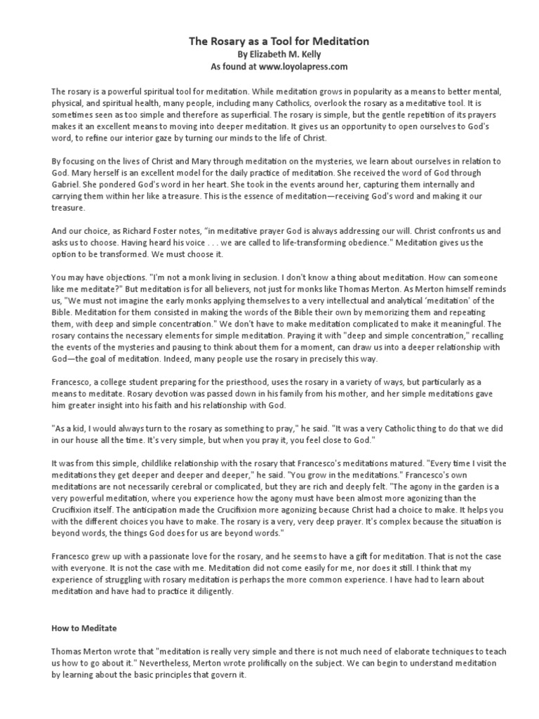 The Rosary As A Tool For Meditation | PDF | Meditation | Rosary