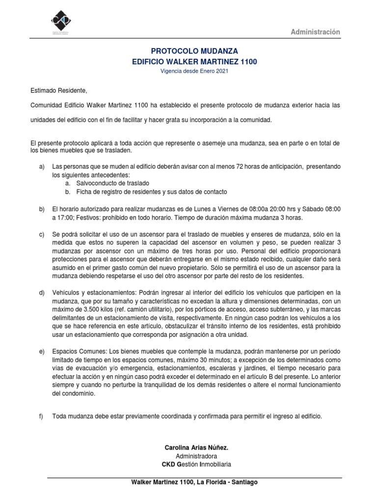Protocolo Mudanza | PDF | Ascensor
