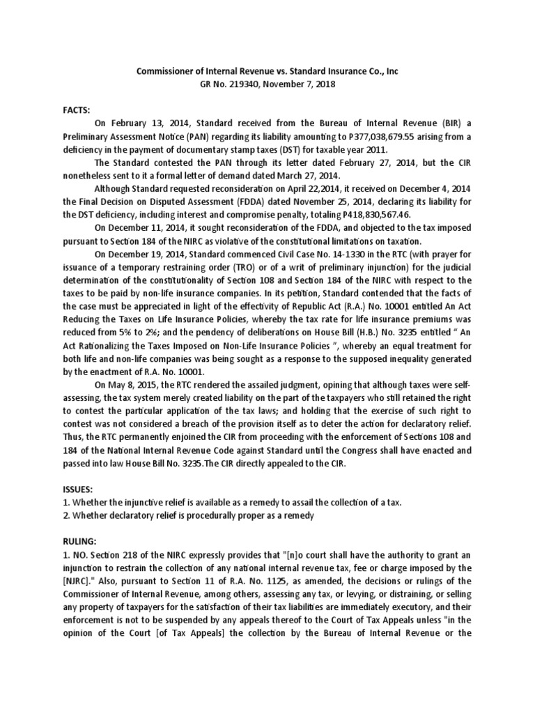 Standard Insurance Tax Ruling Overturned | PDF | Injunction | Insurance