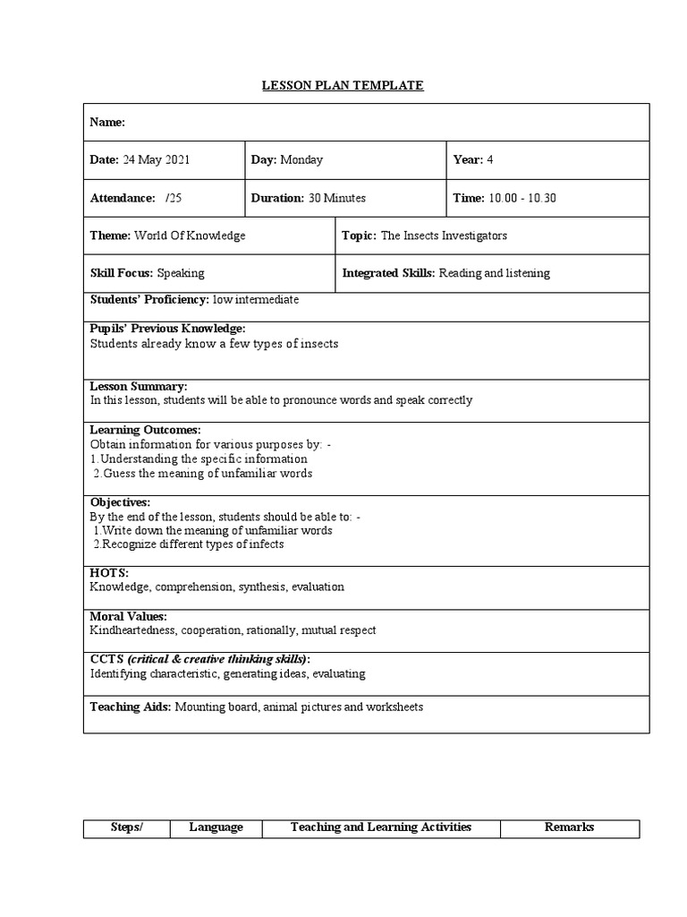 Eed10603 Lesson Plan Template | PDF | Lesson Plan | Reading Comprehension