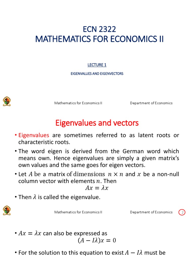 ECN 2322-Lecture 1 Class | PDF | Eigenvalues And Eigenvectors | Matrix (Mathematics)