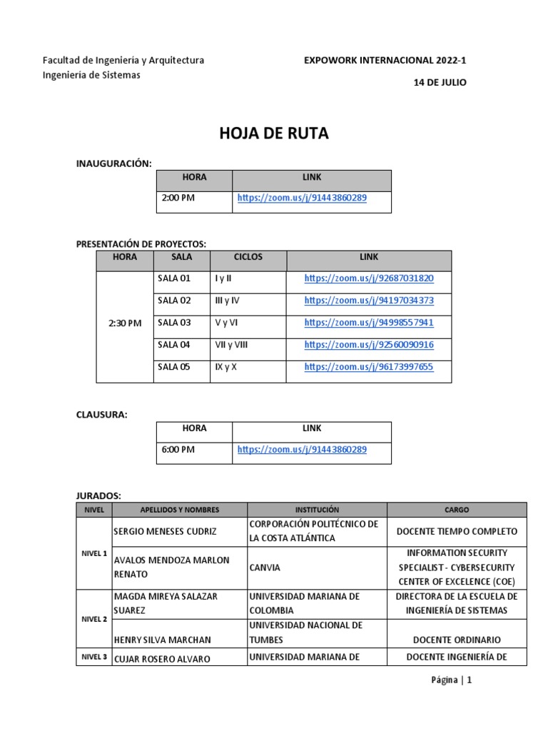 ExpoWork Internacional 2022-1: Agenda | PDF | Ingeniería