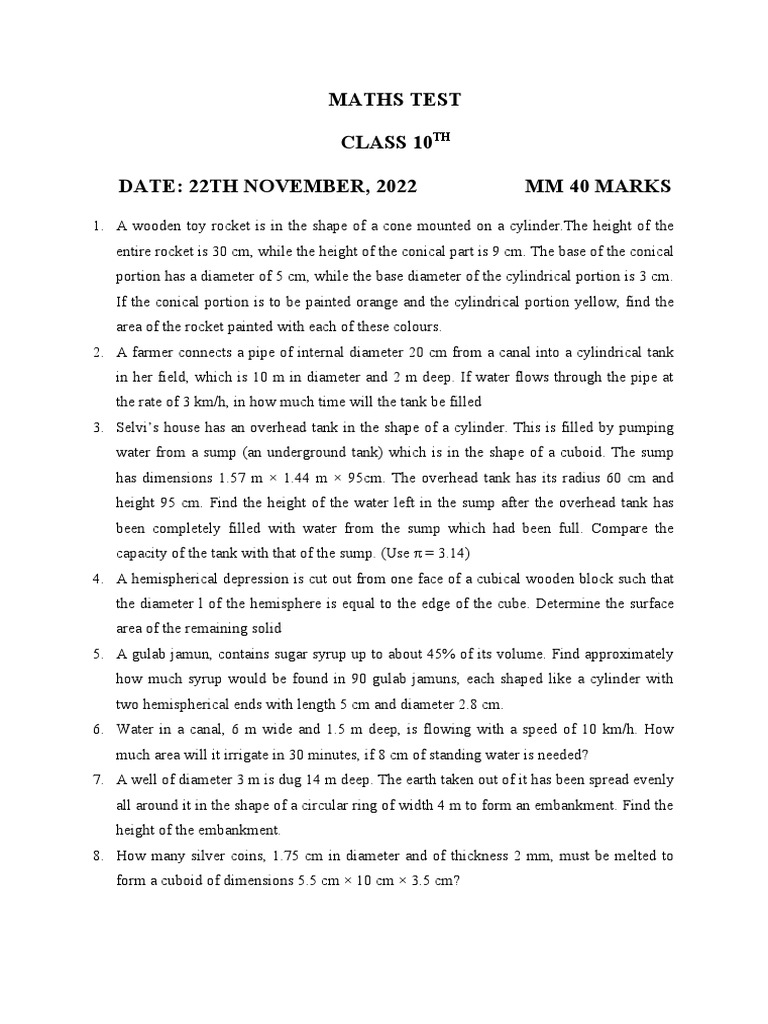 Class 10 Sa and Volume | PDF | Sphere | Area