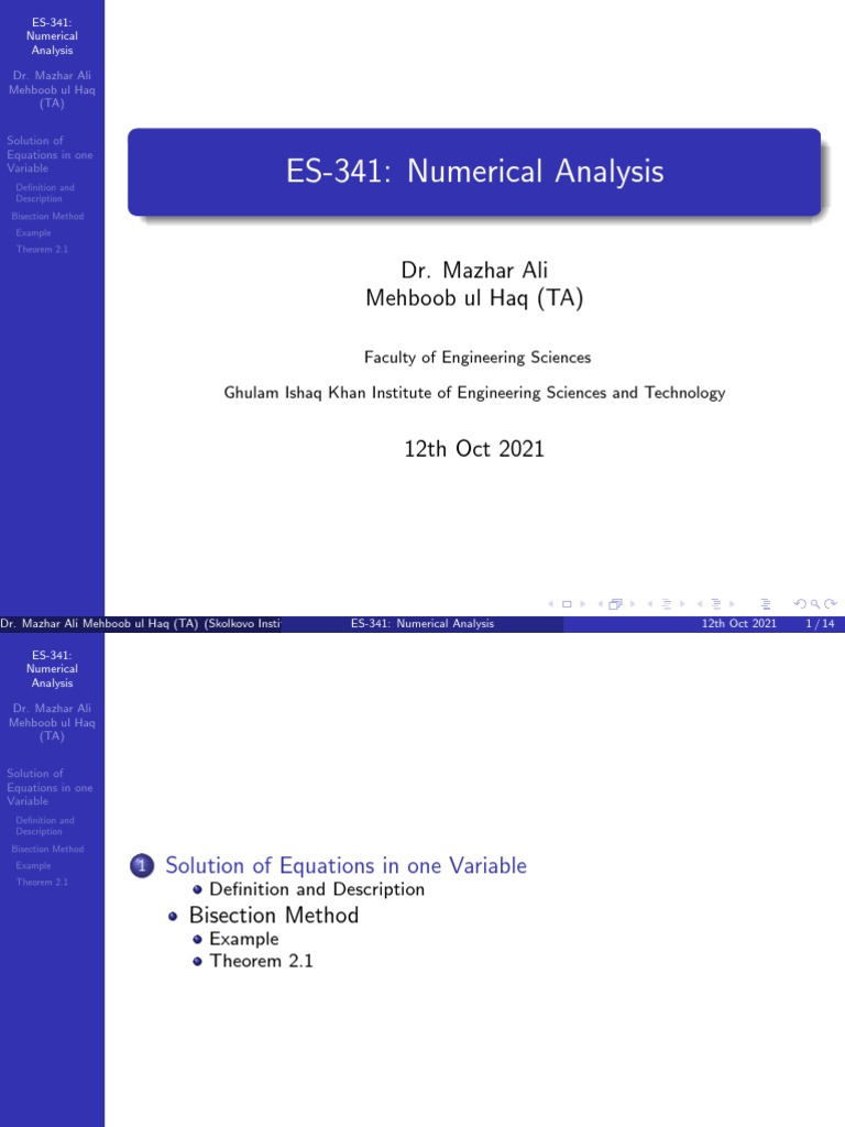 ES - 341 - Lect - 4 & 5 | PDF | Numerical Analysis | Mathematical Analysis