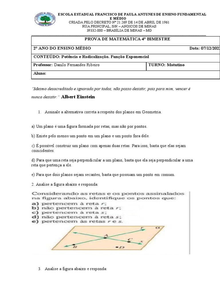 Prova de Matemática sobre Geometria Espacial | PDF | Linha (Geometria) | Matemática