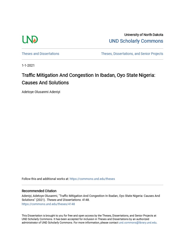 Traffic Mitigation and Congestion in Ibadan Oyo State Nigeria - C | PDF ...