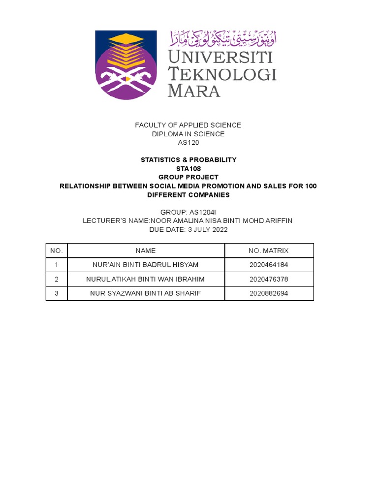 Sta108 Group Project - As1204i | PDF | Coefficient Of Variation | Skewness