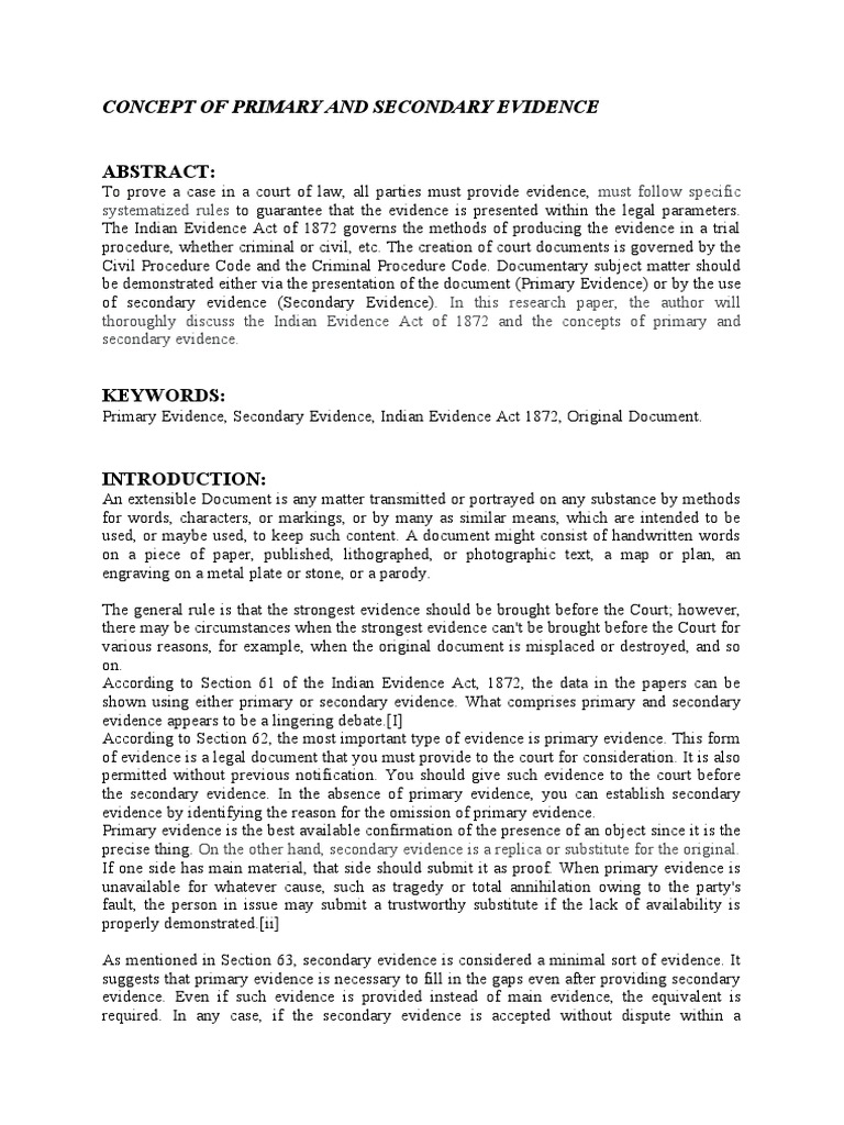 Concept of Primary and Secondary Evidence | PDF | Evidence | Document