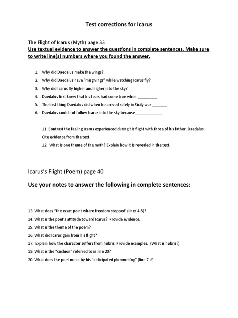 Test Corrections For Icarus | PDF | History | General Fiction